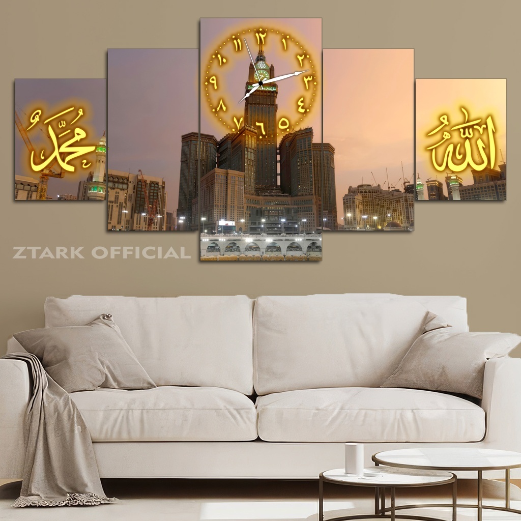 KAYU Allah Muhammad Muslim Living Room Clock 80X40 Multipanel / Kaaba ...