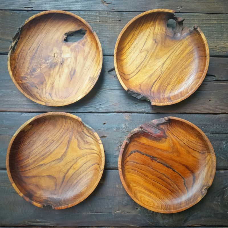 KAYU Rustic Wooden Plate/Rustic Teak Wood Plate | Shopee Malaysia