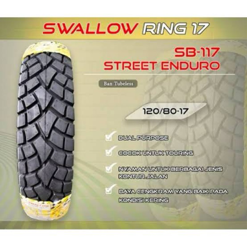 Swallow Outer Tire 120/80-17 Tubeless Street Enduro SB-117 (Chopped Tofu) | Shopee Malaysia