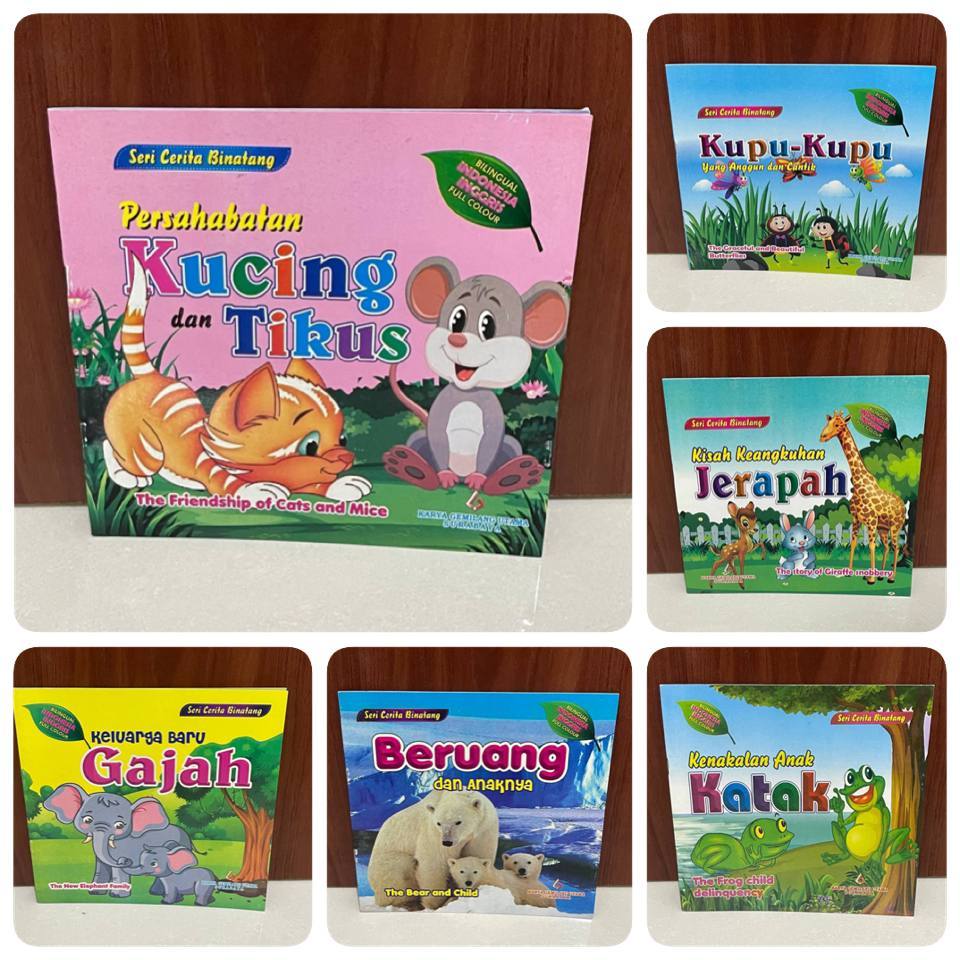 PACKAGE OF 6 ANIMAL STORY BOOKS 24 PAGES 20X20 Bilingual Indonesian ...