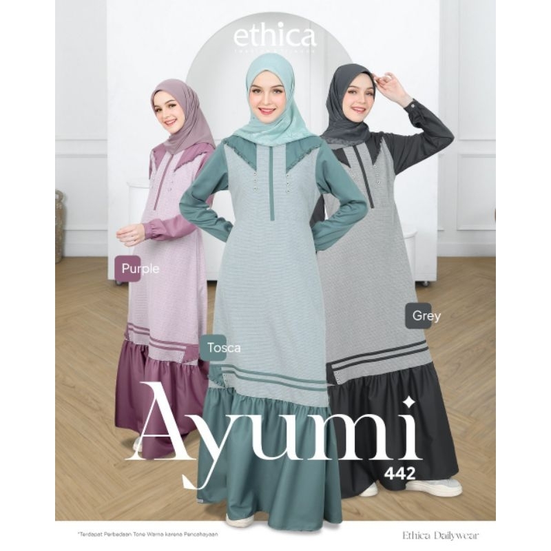 Ethica Dress Ayumi 442 Tosca Purple Gray Muslim Dress Women Gamis Daily ...