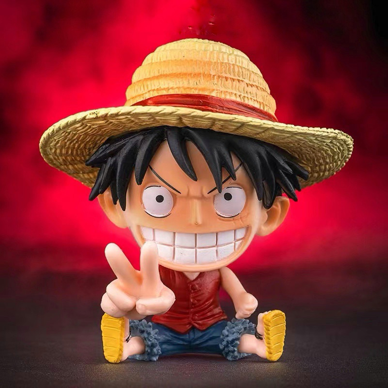 Action Figure Monkey D LUFFY SITTING Miniature One Piece Chibi Car ...