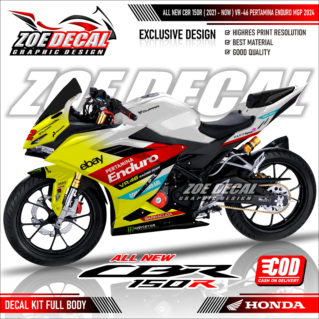 New Decal Sticker full Body Honda CBR 150R/K45R Livery/Motif VR-46 ...