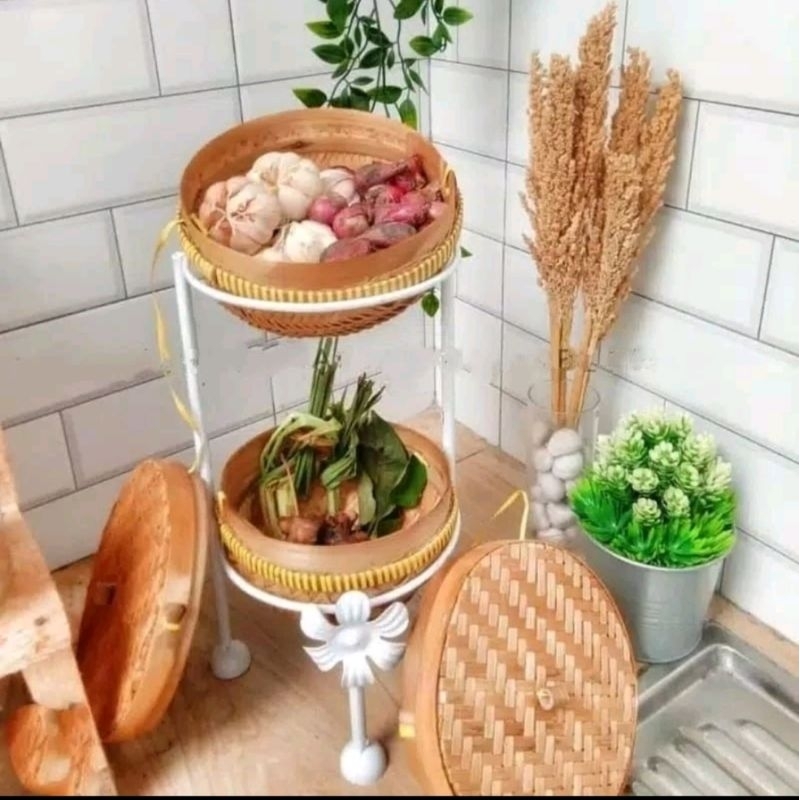 Onion rack with lid, kitchen rack, multi-purpose spice rack, woven lid ...