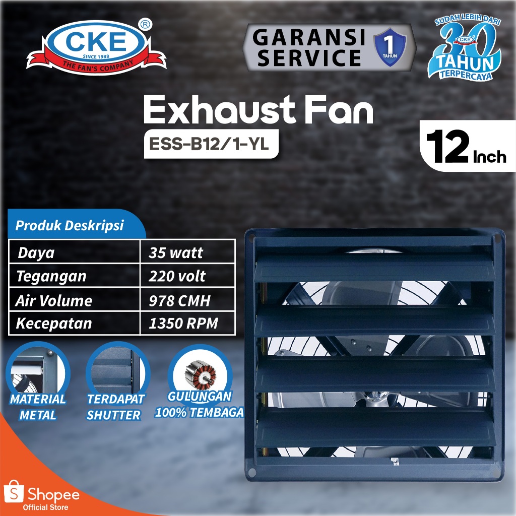 WALL Fan/CKE Exhaust Fan Standard Shutter BN 12 Inch Hexos Fan 12 Inch ...
