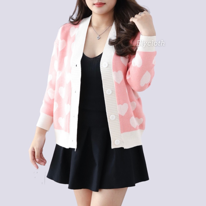 Korean Knit Cardigan Women Love Heart Pattern Korean Knit | Shopee Malaysia