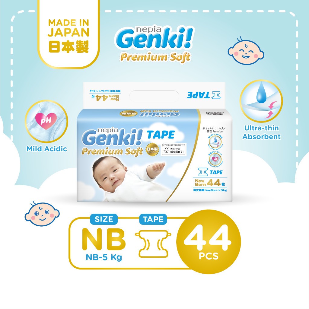Nepia Genki Soft Tape NB44 - Premium Newborn Adhesive Diapers |Anti-Leak & Anti-Rash | Shopee ...