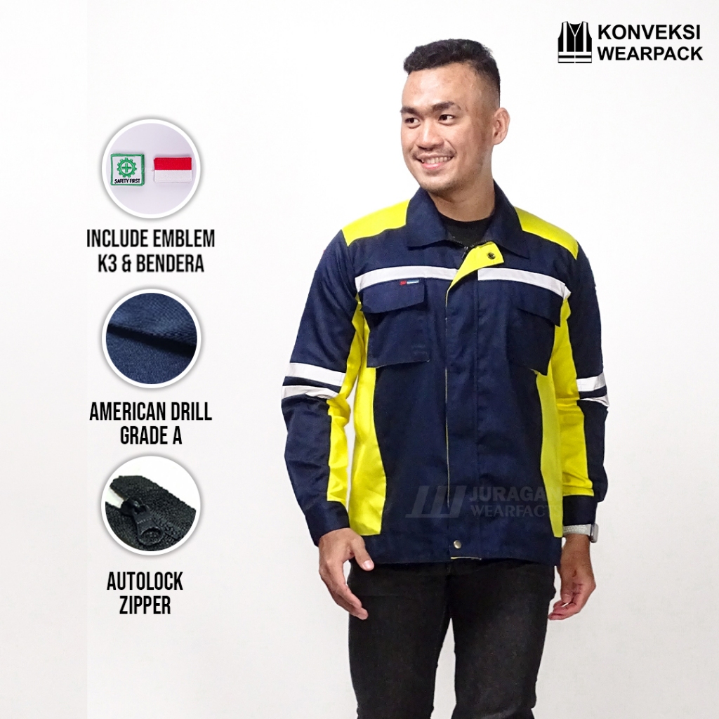 Work Wearpack Yellow Color Navy Blue Combination | Shopee Malaysia