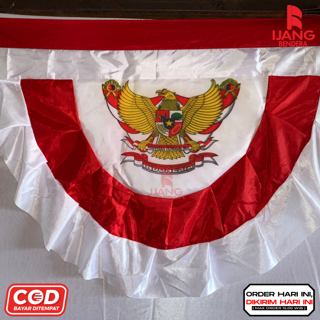 MERAH Red and White Old School Garuda Background Bekron Flag Decoration ...