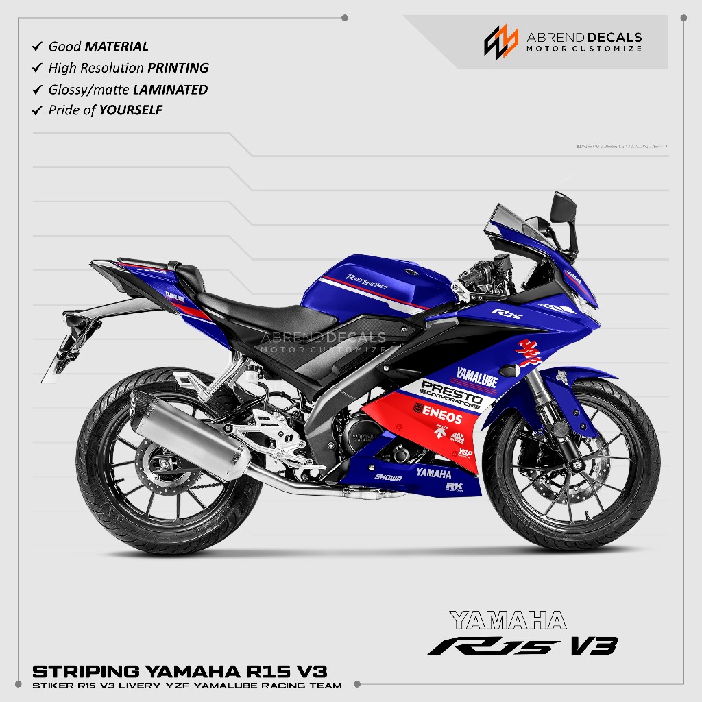 Decal STRIPING R15 V3 YZF YAMALUBE RACING / STICKER YAMAHA R15 V3 ...