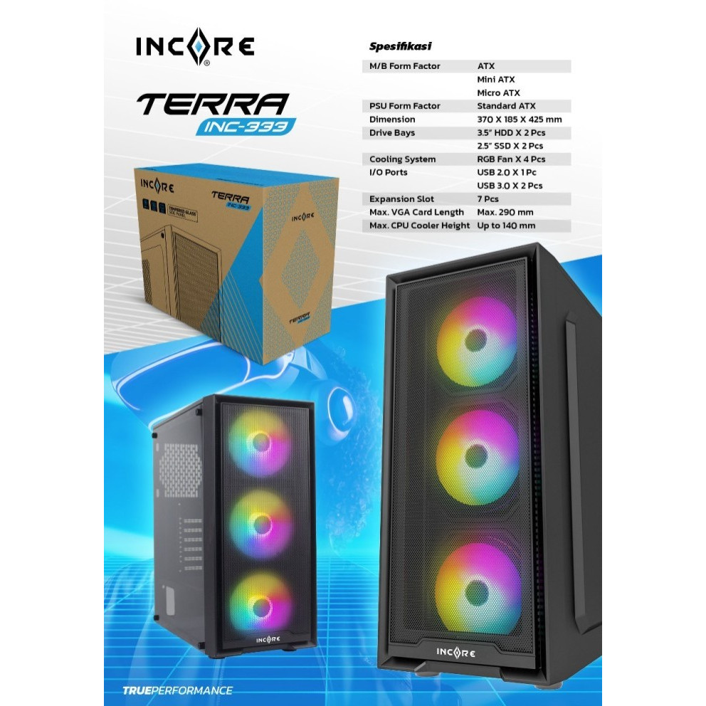 Incore Inc-333 PC Case / Gaming Computer Casing with 4 RGB Fans ...