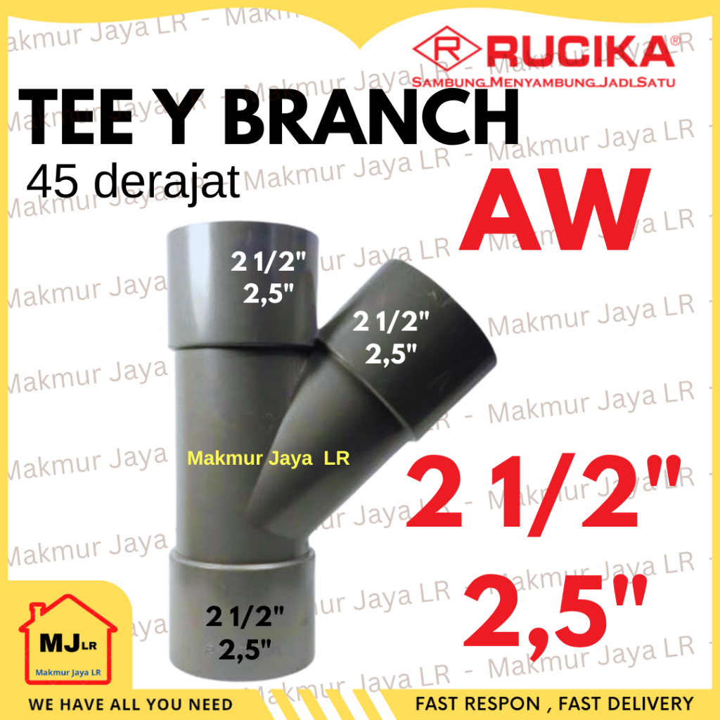 Tee Y Branch 2 1/2" 2,5" 21/2 inch AW PVC RUBIKA T Y-Branch Tee way 45 ...