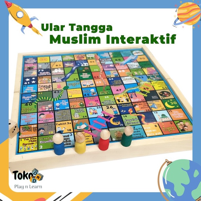 KAYU Children's Toys Family Board Game Snake Ladder Wooden Muslim Snake ...