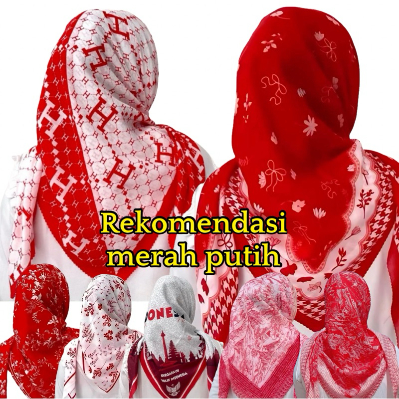 MERAH PUTIH Rectangular hijab With Red And White Motifs // Rectangular ...