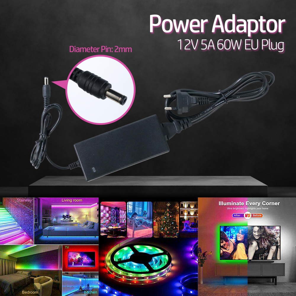 Universal AC to DC 12V 5A 60W LED Strip PSU Converter Adapter | Shopee Malaysia