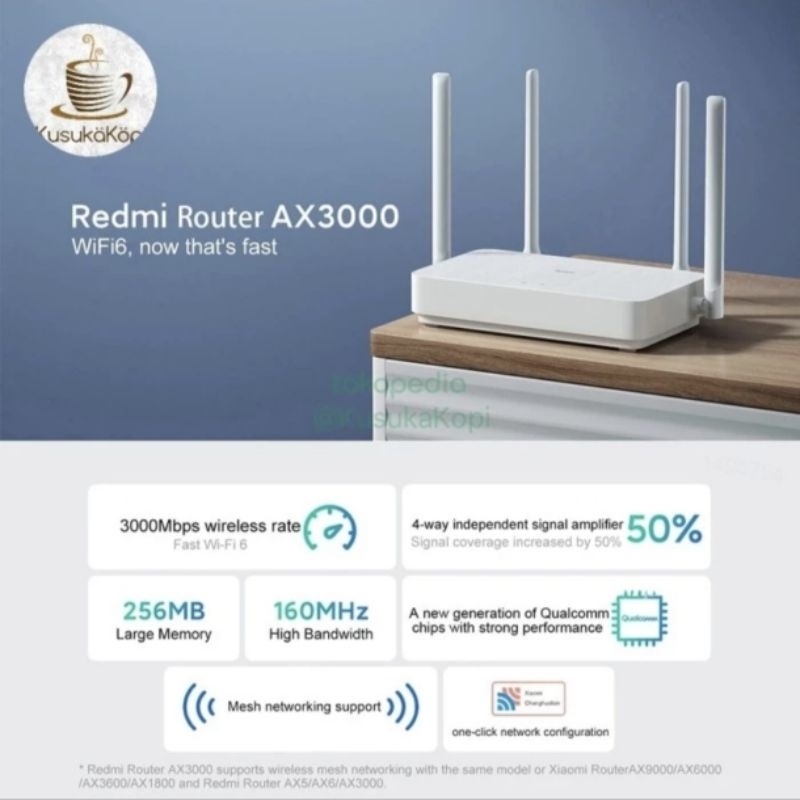 Redmi Router AX3000 WiFi 6 Gigabit Mesh Dual Band WiFi 2.4/5.0GHz ...