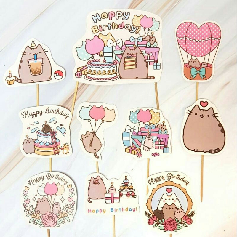 Birthday cake topper cake topper set pusheen cat Theme | Shopee Malaysia