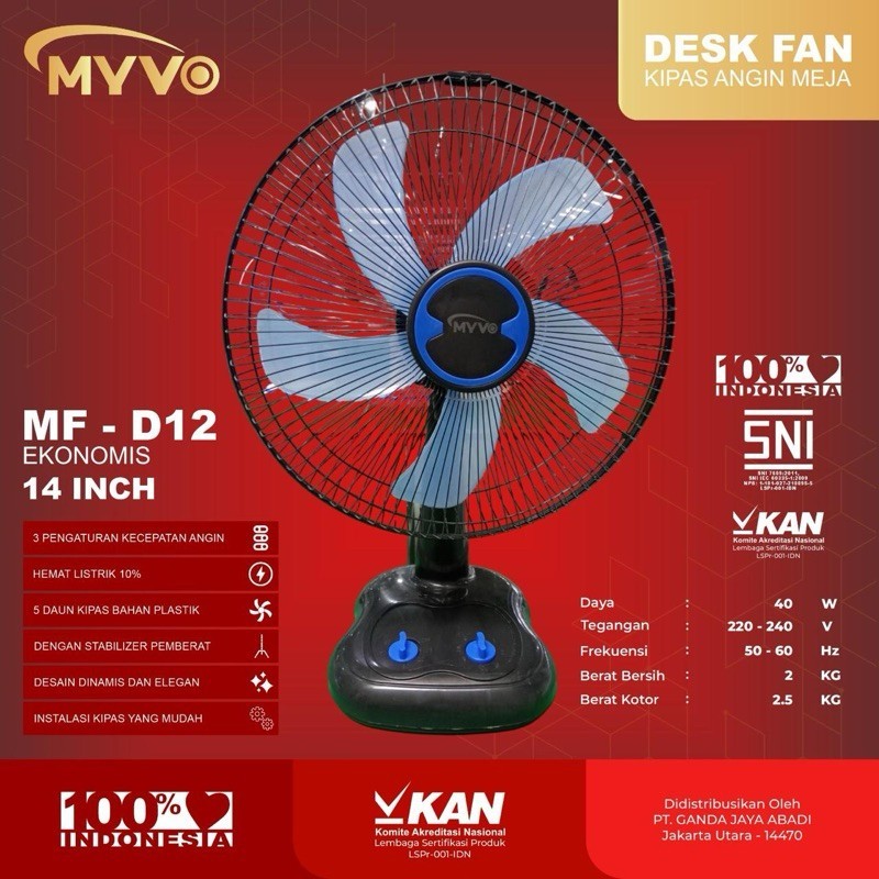 Myvo 14 Inch MF-D12 MF D12 Desk Fan | Shopee Malaysia