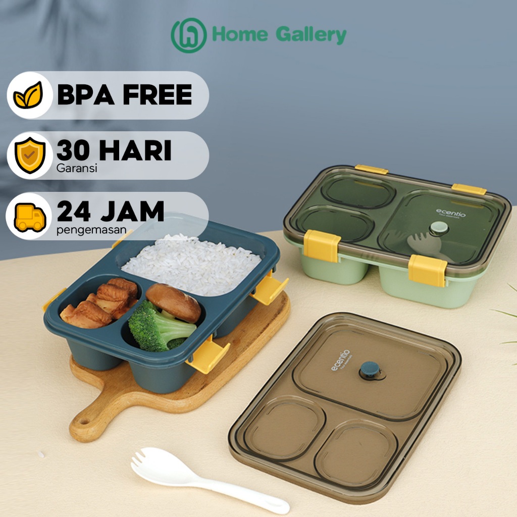 Ecentio 3 Grid lunch box 850ml lunch box spoon holder spill-proof lunch ...