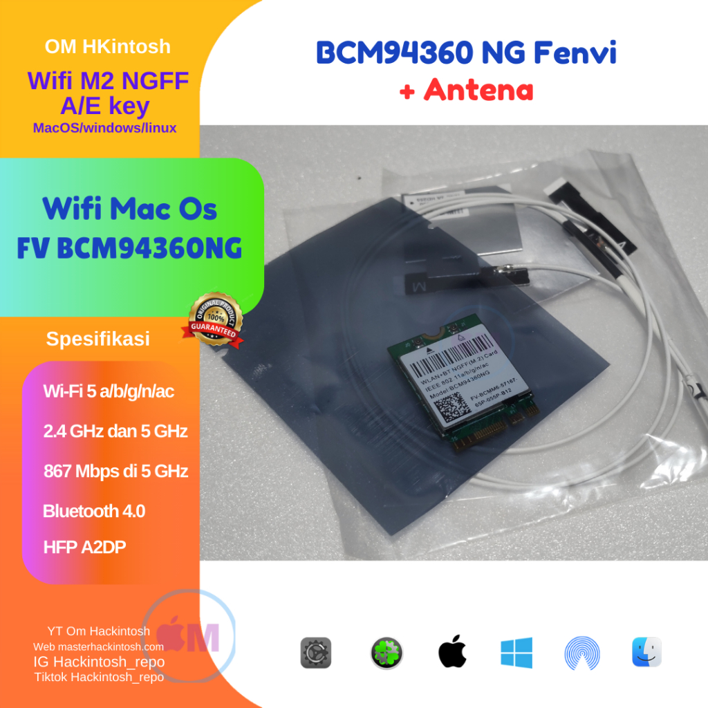 Broadcom BCM94360NG wifi card Hackintosh ngff m.2 key E key A | Shopee ...