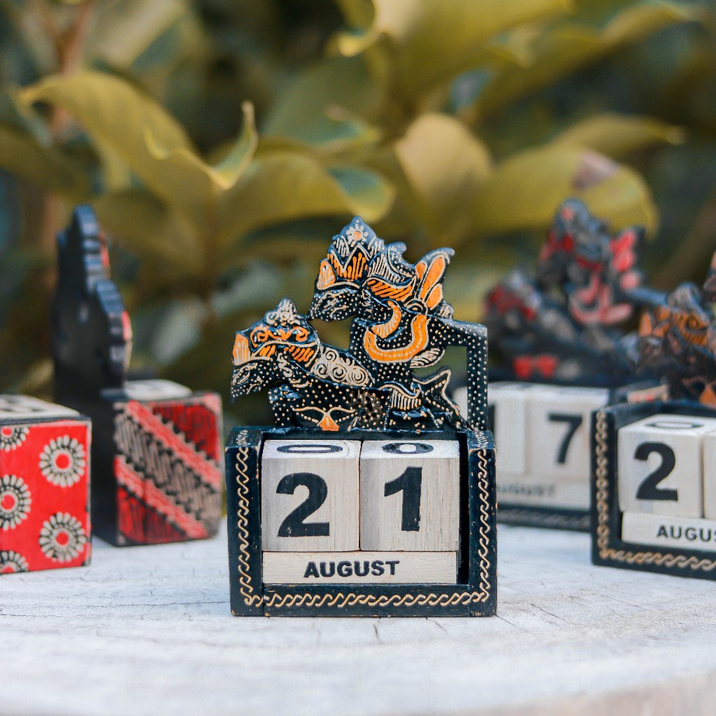 KAYU Premium CALENDAR WOODEN BLOCK DATE BATIK MOTIF TOKOH WAYANG RAMA ...
