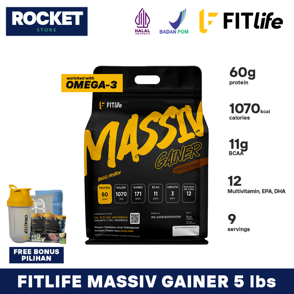 Fitlife Massiv Mass Gainer 5 lbs 2260 gram - Improved Formula with ...