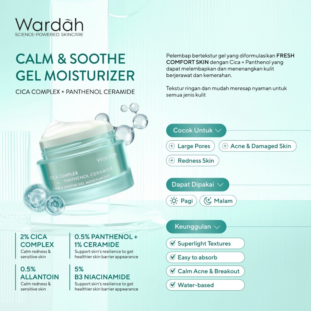 Wardah Cica Complex+Panthenol Ceramide CALM & SOOTHE Gel Moisturizer ...