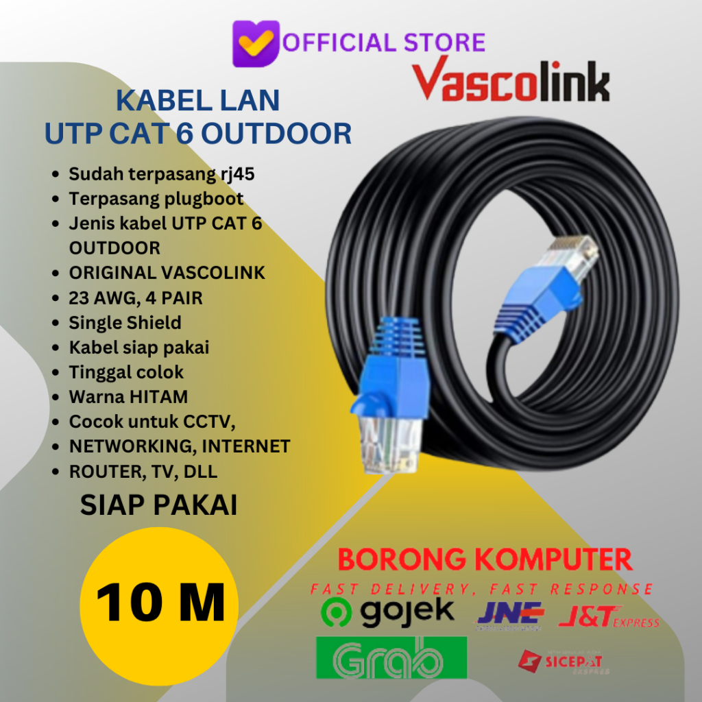 Utp CAT 6 LAN CABLE OUTDOOR 10 METERS VASCOLINK CAT6 10M READY TO USE | Shopee Malaysia
