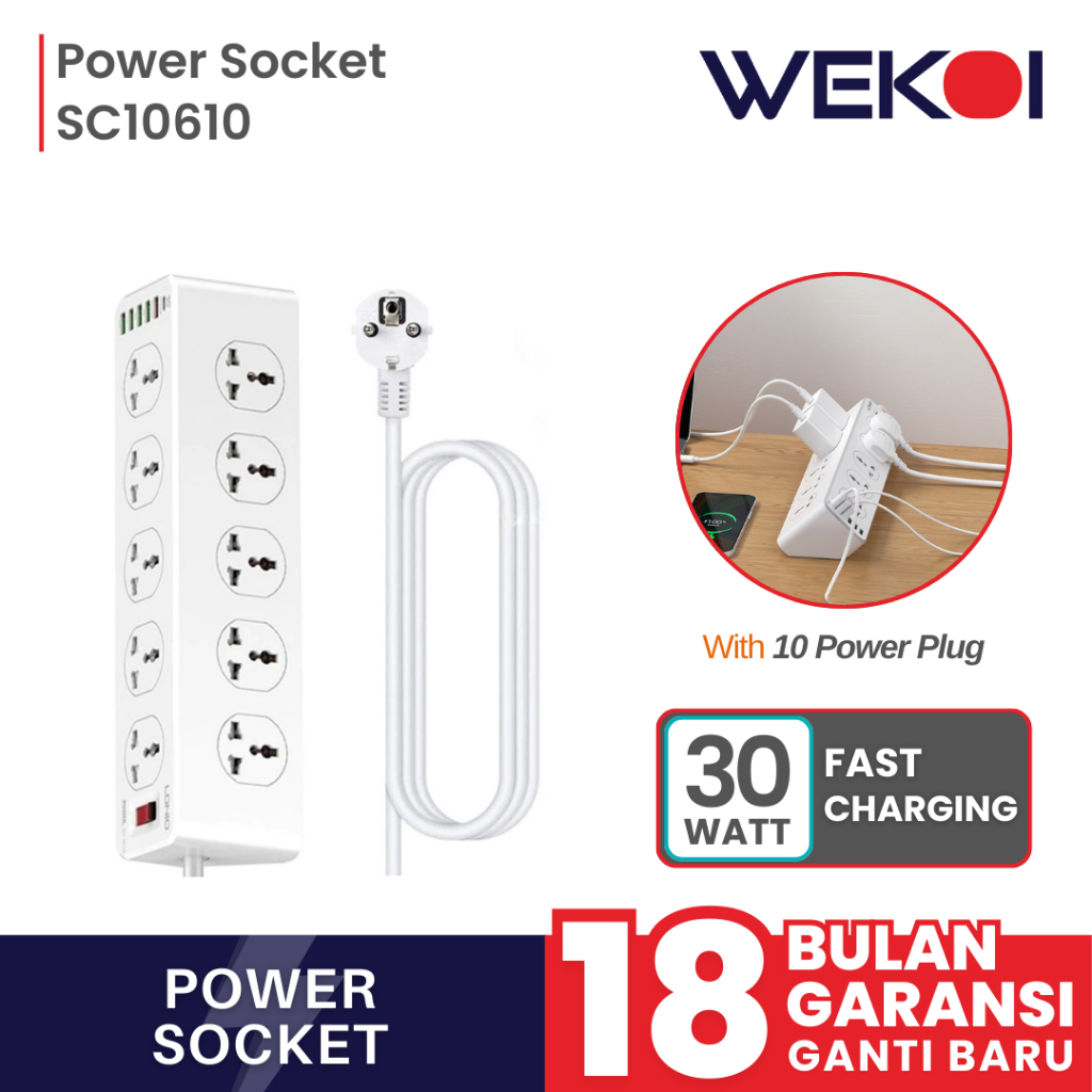 Ldnio SC10610 Power Strip Socket 10 Socket 6 USB + PD QC 3.0 | Shopee ...