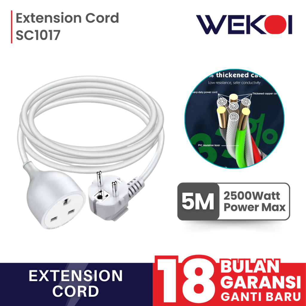 LDNIO Universal Extension Cord Extension Cable 5 Meters Output 2500W ...