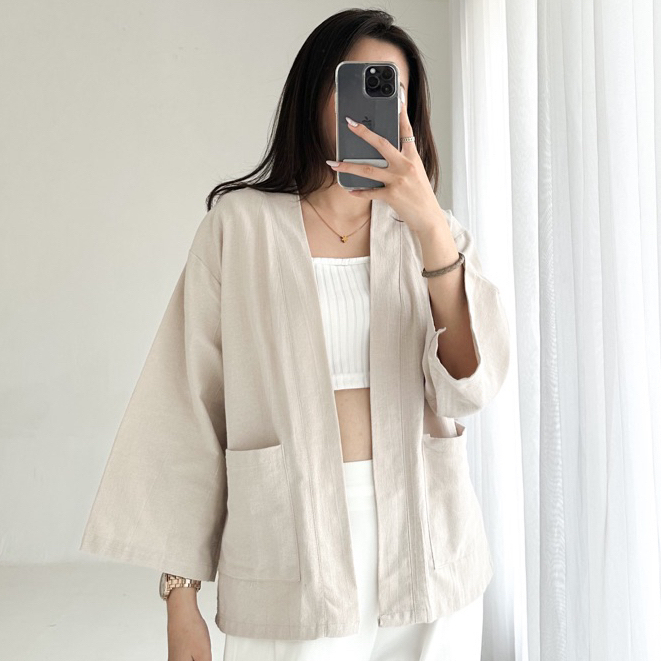 Diana Cardigan Outer Women Crop Outer Kiyowo Cardi Crop Linen Crinkle ...