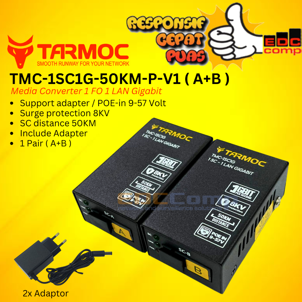 Tarmoc TMC-1SC1G-50KM-P-V1 | Media Converter Switch 1FO 1LAN / 1 FO 1 ...