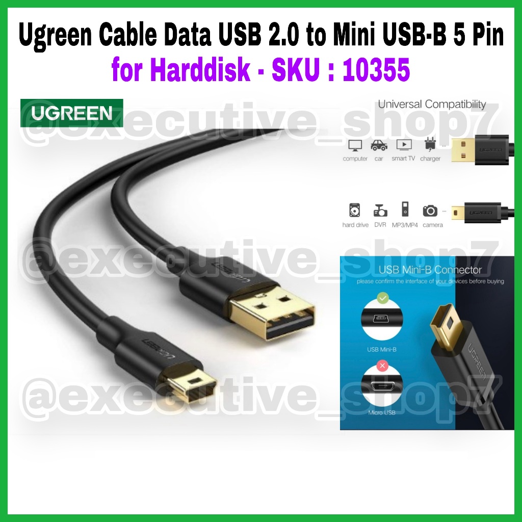 Ugreen USB Data Cable 2.0 to Mini USB-B 5 Pin - for Hard Disk - SKU ...