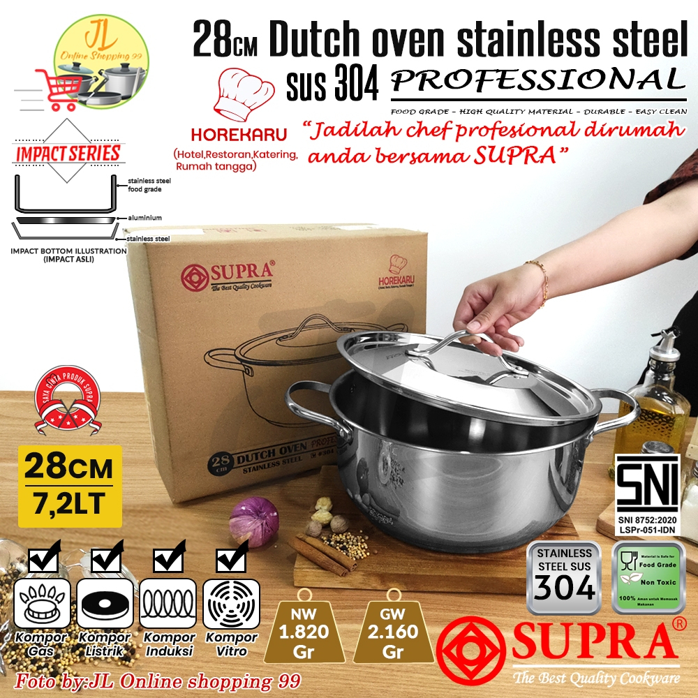 Supra panci dutch oven 28cm stainless professional SUS 304 impact ...