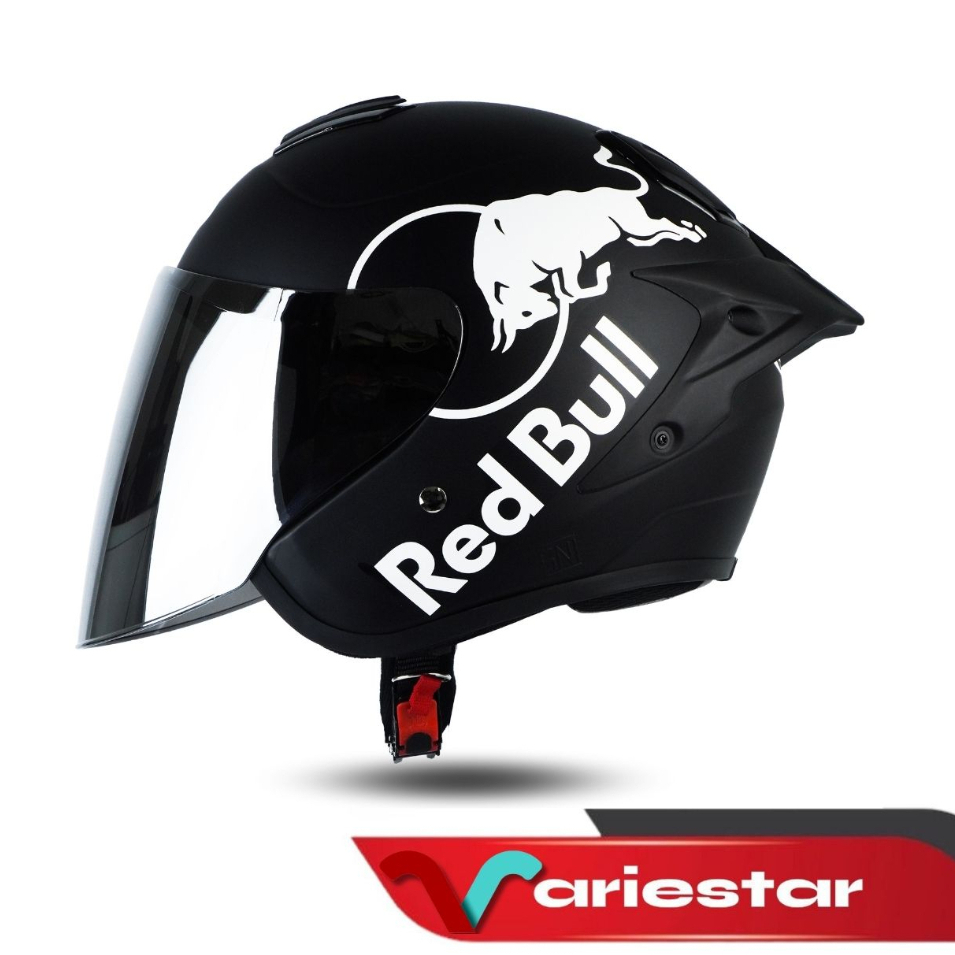 Half Face Helmet Red Bull Handsome Package For Men And Women Adults Venom Flat Silver Glass ...