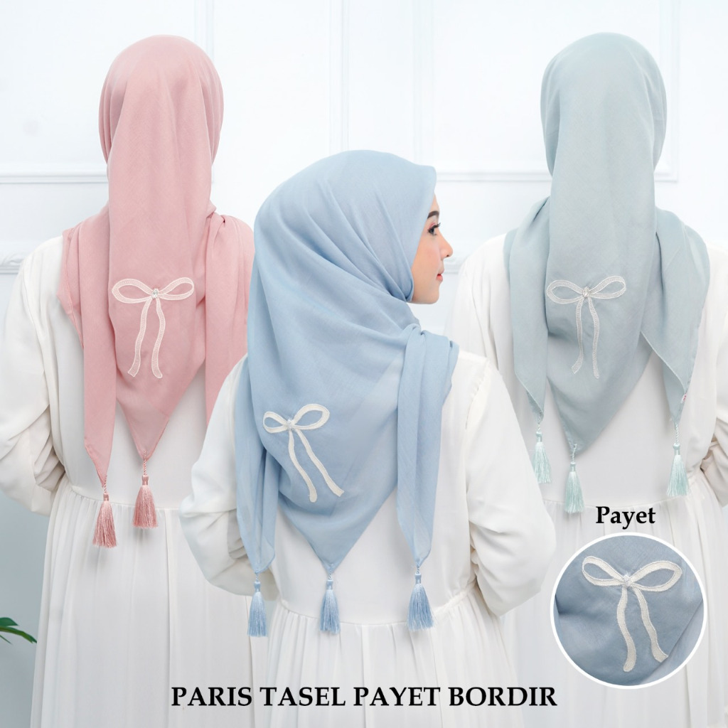 Hijab Coquette Viral Tassel Embroidery Ribbon/Hijab Paris Premiumt ...