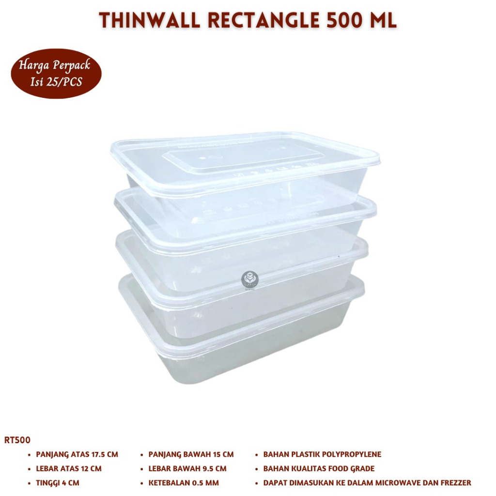 Thinwall Rectangle 500 Ml Food Container 500 Ml (Contains 25 Pcs-RT500 ...