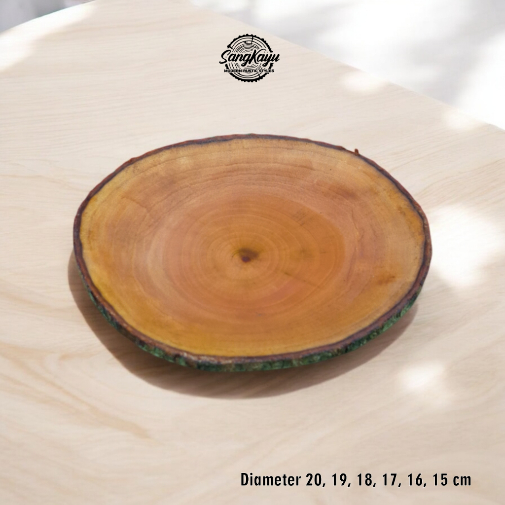 KAYU Sangkayu Wood Plate 17-19 cm With Bark Unique Natural Wooden Plate ...