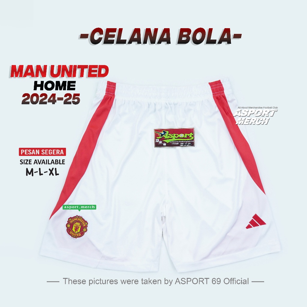 PUTIH Mu MAN UNITED HOME FOOTBALL TROUSERS WHITE 2024 2025 MU HOME ...