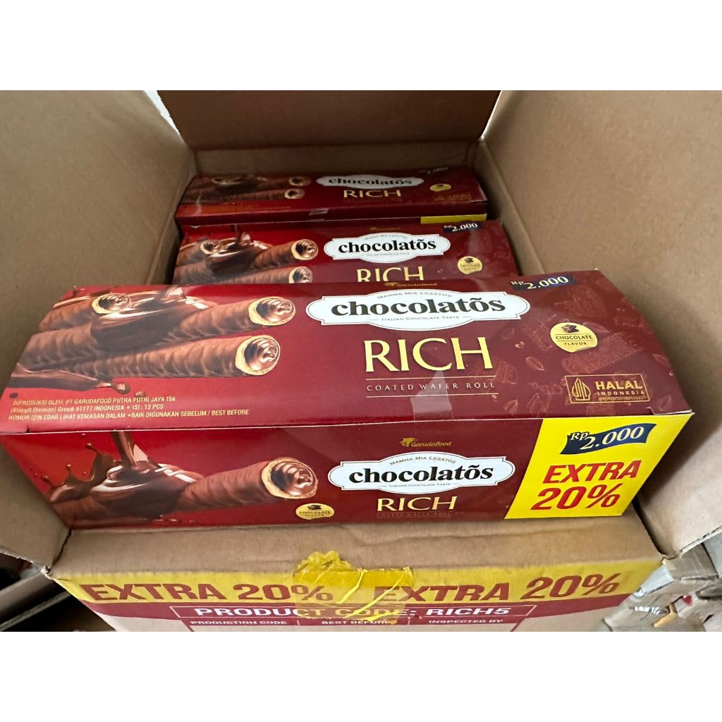 Chocolatos RICH COATED WAFER ROLL CHOCOLATE FLAVOR BOX CONTAINS 12 ...