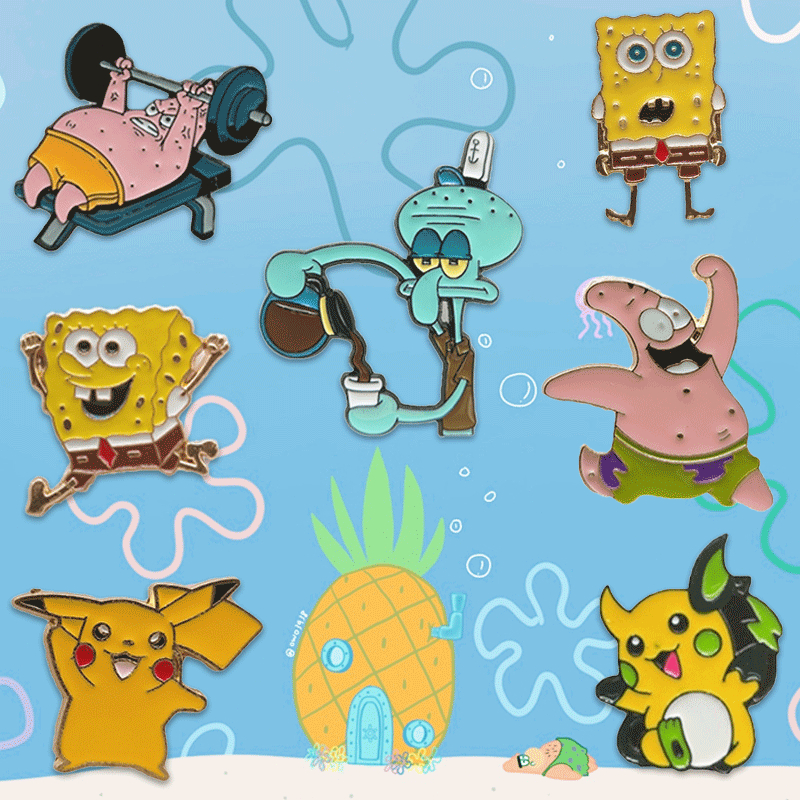 Spongebob SquarePants Squidward Pikachu High Quality Cartoon Brooch ...