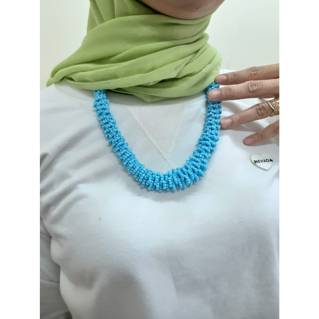 Unique Blue Color Necklace/Unique Beads Necklace Blue Color | Shopee ...