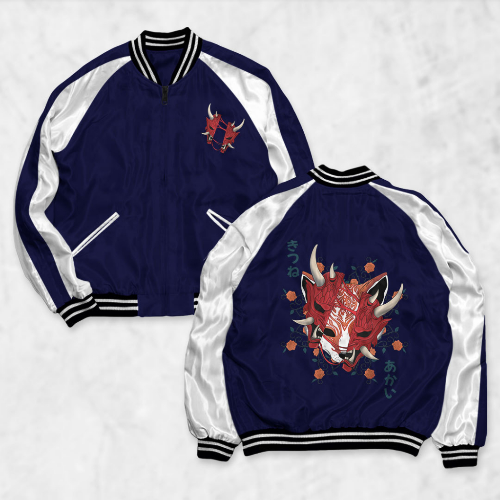 Risrus Apparel - Sukajan ONI KITSUNE Jacket Screen Printing Unisex ...