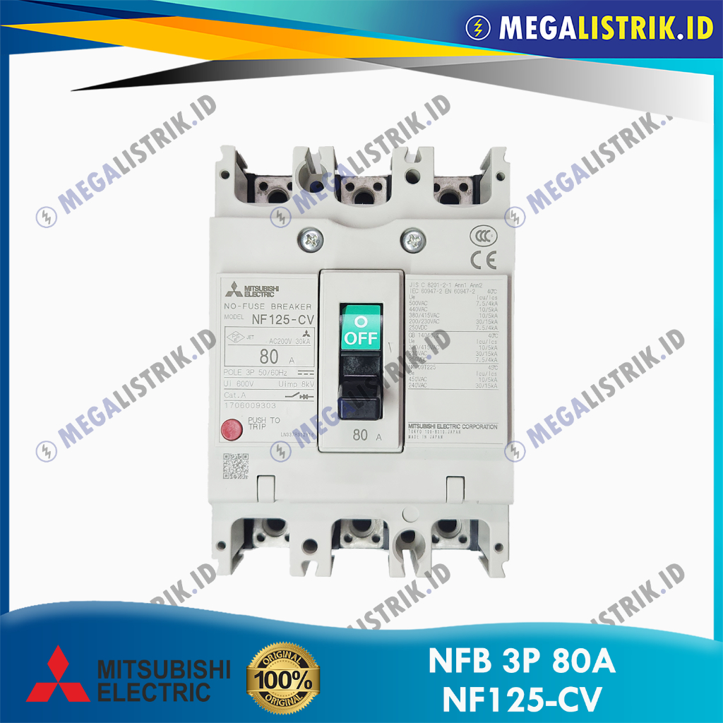 Mitsubishi NFB 3P 80A NF125-CV/MCCB/NO FUSE BREAKER NF125CV 3 PHASE 80 AMPERE | Shopee Malaysia