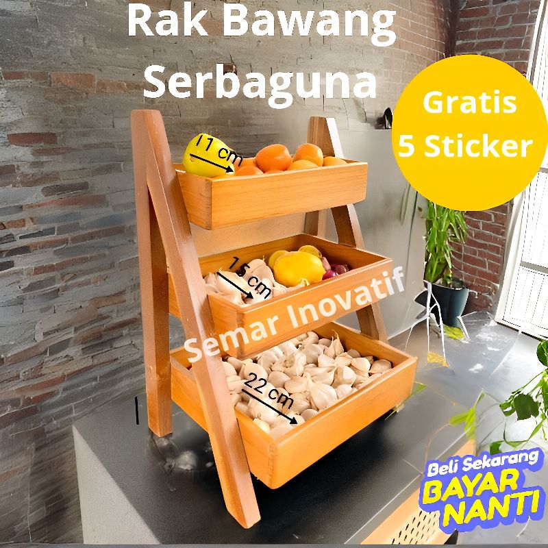 KAYU 3-tier Onion Rack | Wooden Kitchen Shelf | Egg Rack | Javanese ...