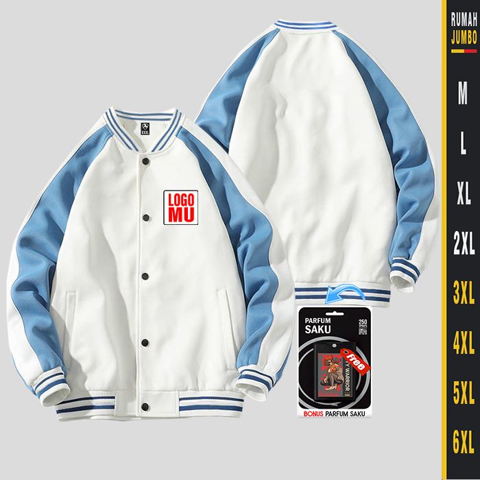 PUTIH Varsity Jacket Men White Combination BABY BLUE (M-6XL) CUSTOM ...