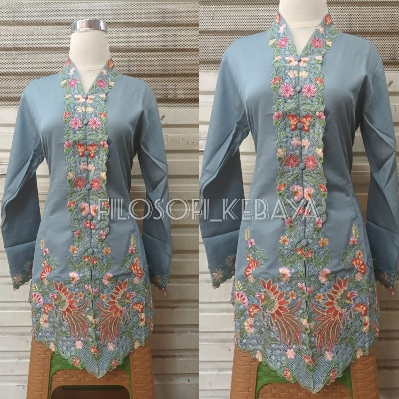 KATUN Jumbo ~ BIRD MOTIF EMBROIDERED COTTON ENCIM KEBAYA TOP // BETAWI ...