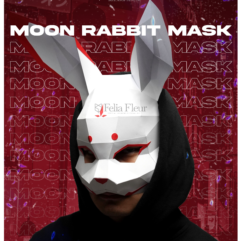 Papercraft Moon Rabbit Mask Japanese Rabbit Half Mask Premium 3D Unique ...
