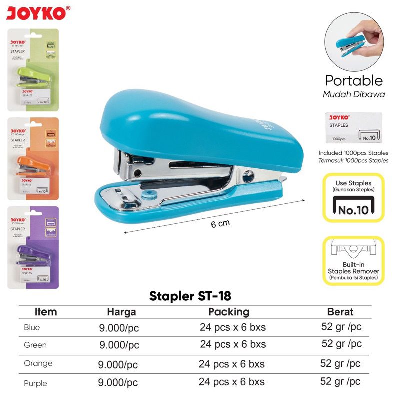 (1set) ST18 Small Stapler Set Joyko / MINI Stepler Set ST-18 Color ...
