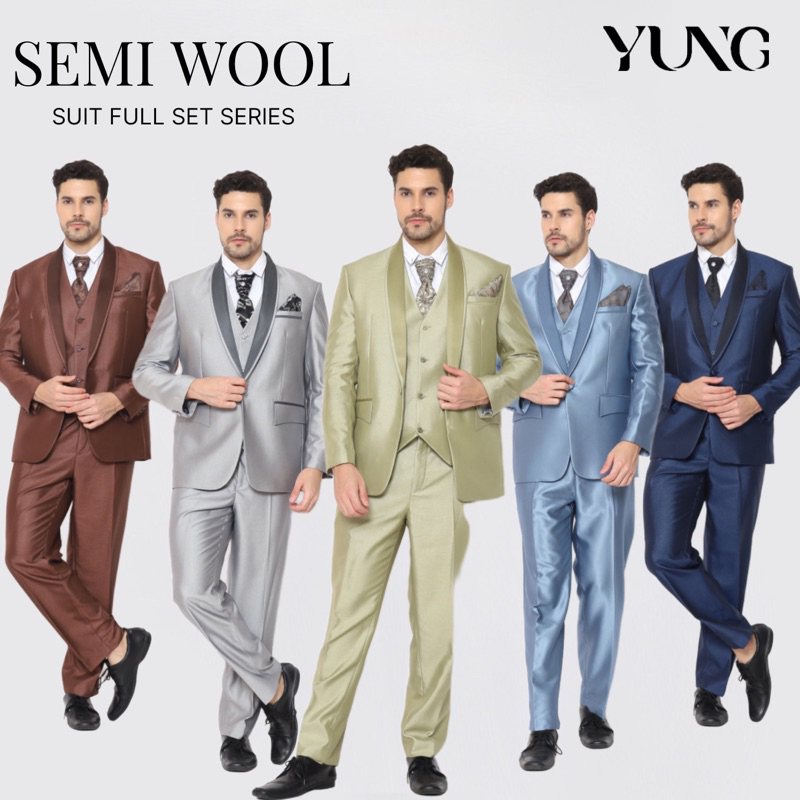 Full SET MEN'S SEMI WOOL SUIT (JAS + PANTS + VEST + TIE + COVER ...